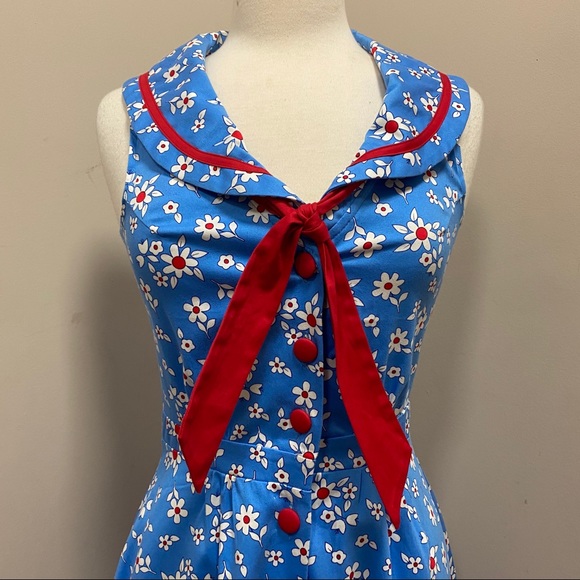Voodoo Vixen | Dresses | Voodoo Vixen Daisy Flare Dress Blue Floral 5s ...